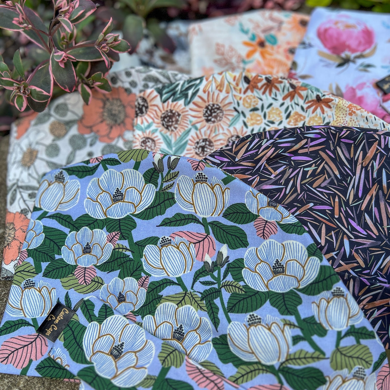 Camellia Blooms on Periwinkle | Organic | Pixie | Custom Caps Co.