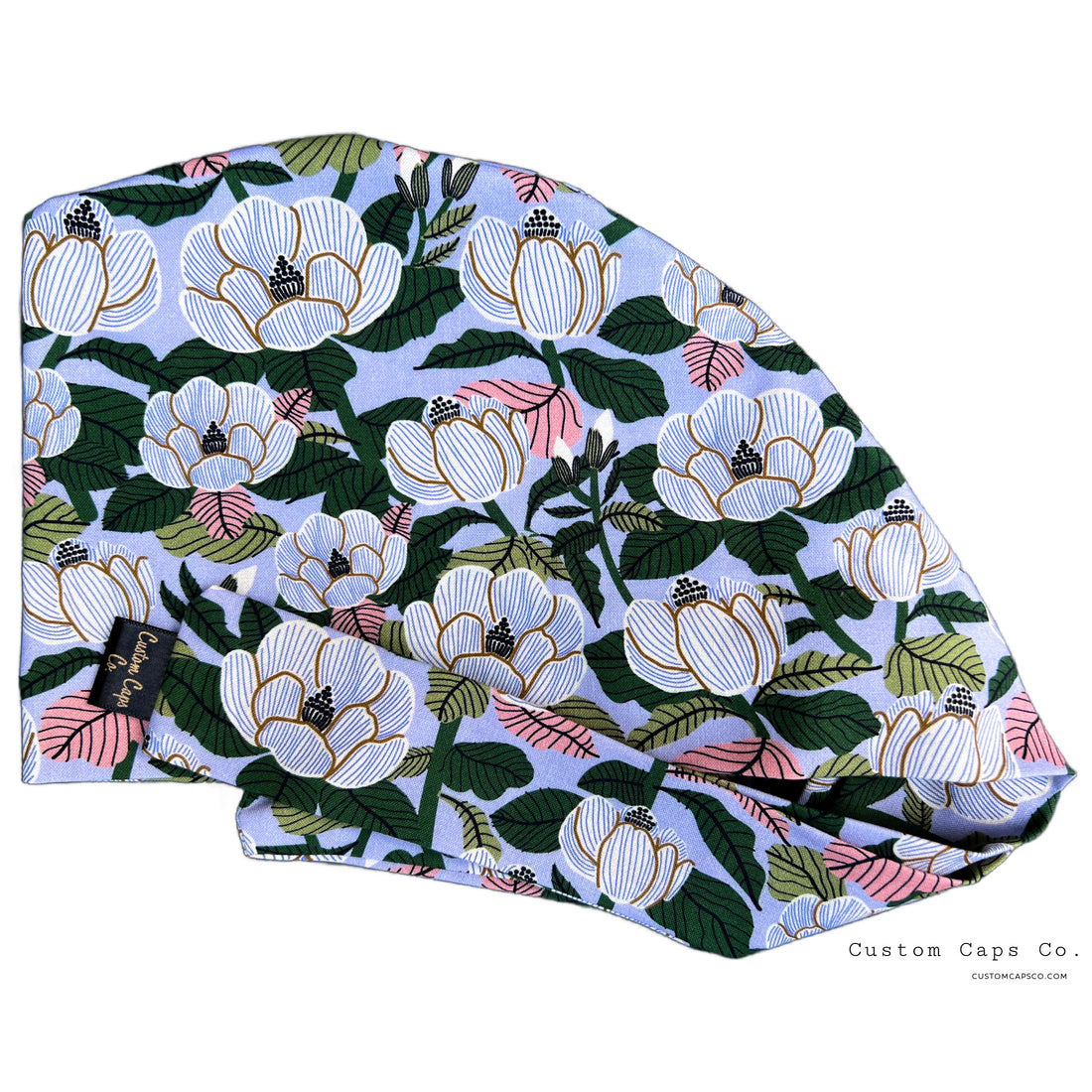 Camellia Blooms on Periwinkle | Organic | Pixie | Custom Caps Co.